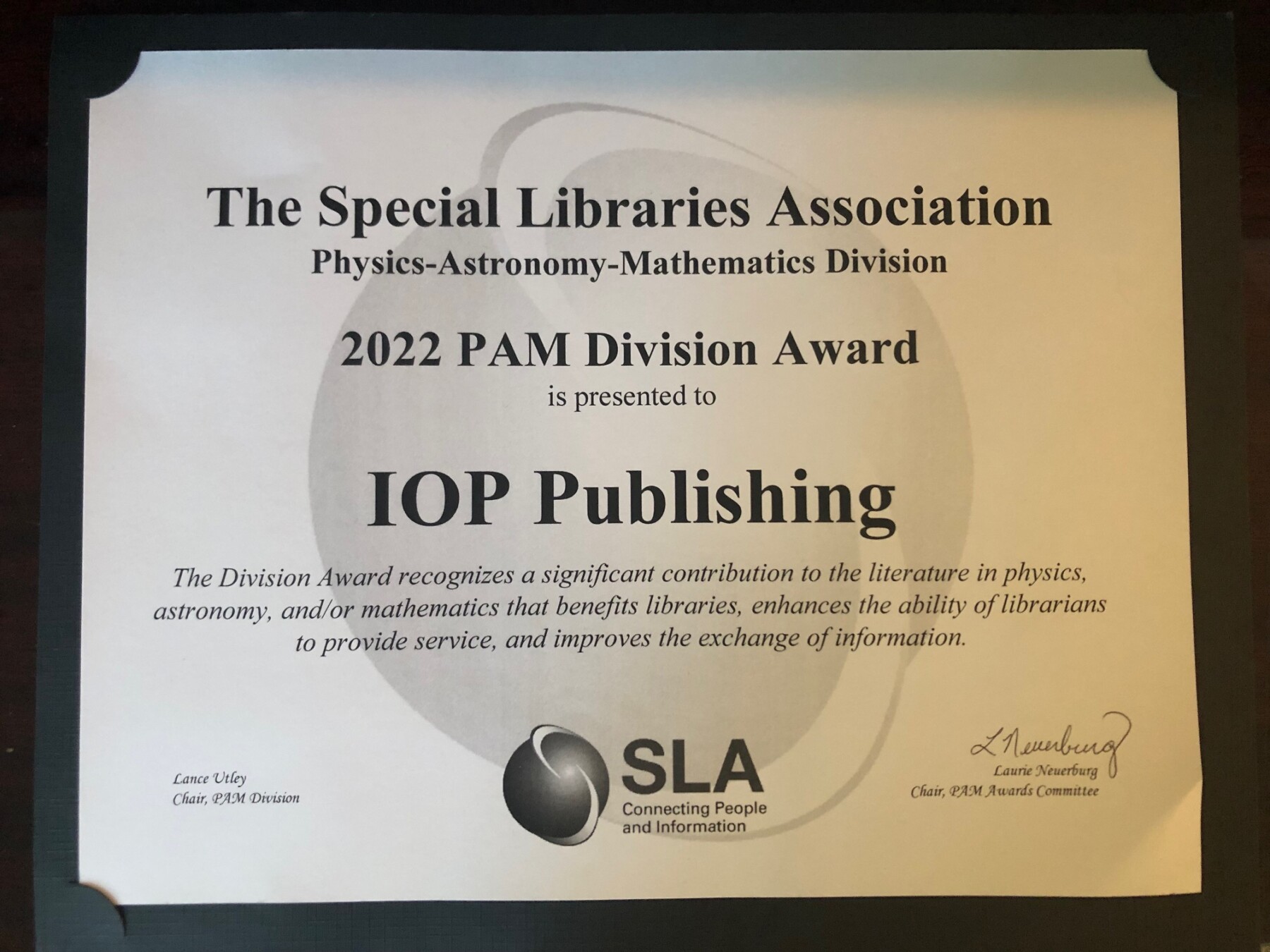 PAM award - IOP Publishing